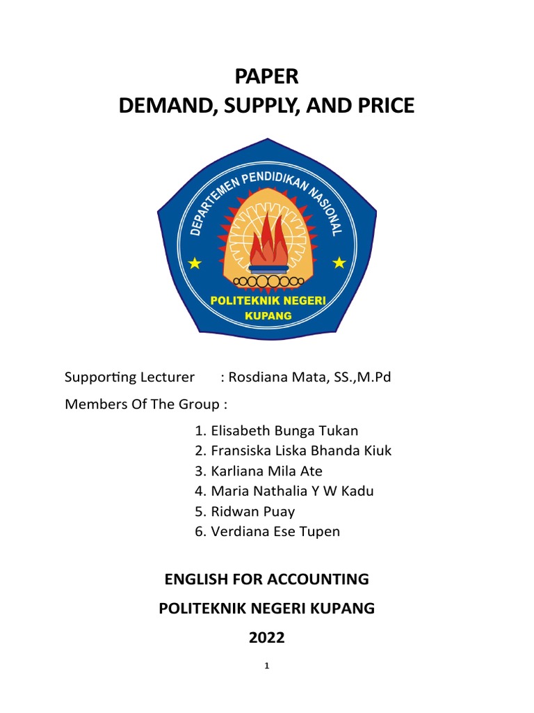 Paper (Demand Supply and Price) | PDF | Demand | Supply (Economics)