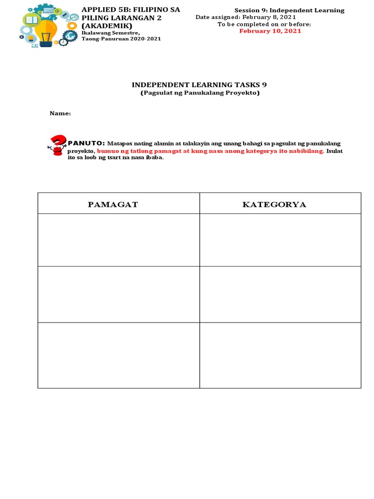 IL 9 - Pagsulat NG PAMAGAT at KATEGORYA NG Panukalang Proyekto | PDF IL 9 - Pagsulat NG PAMAGAT at KATEGORYA NG Panukalang Proyekto | PDF