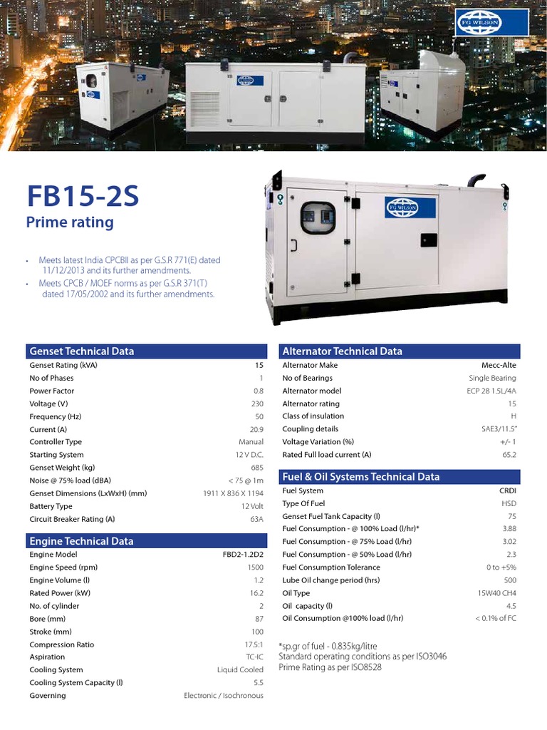 FG Wilson 15 kVA Specsheet | PDF | Engines | Mechanical Engineering