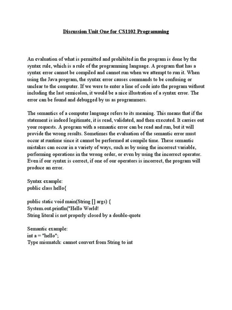 Discussion Unit One For CS1102 Programming | PDF
