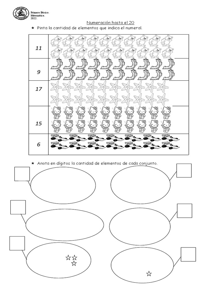 Numeración Hasta El 20 Pinta La Cantidad de Elementos Que Indica El ...