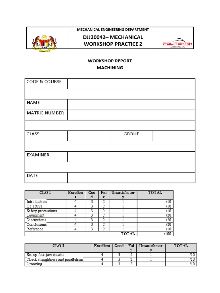 Djj20042 - Mechanical Workshop Practice 2: Code & Course | PDF