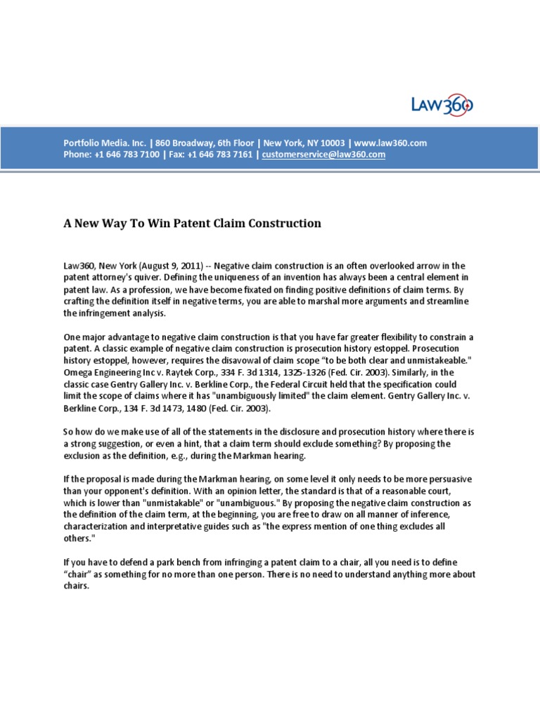 A New Way To Win Patent Claim Construction | PDF | Patent Claim | Patent