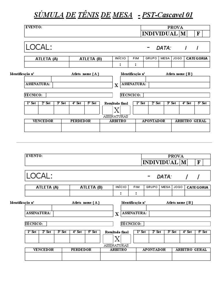 Súmula de resultados de partidas de tênis de mesa | PDF | Tênis de mesa ...