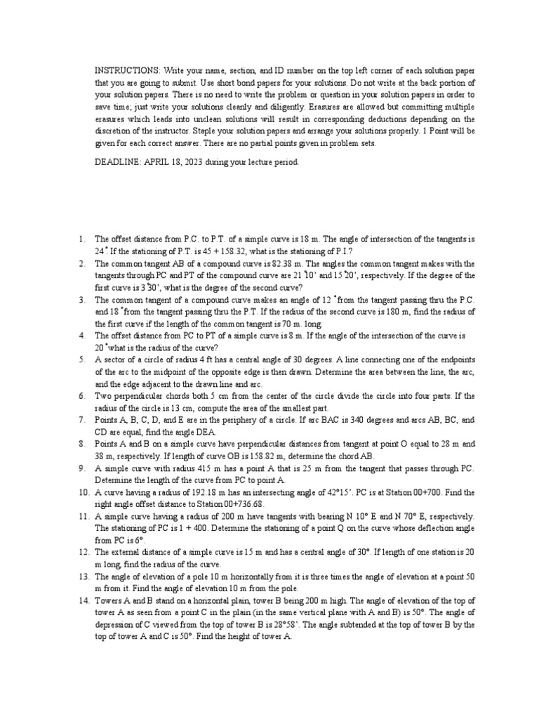 Midterm Problem Set | PDF | Triangle | Circle