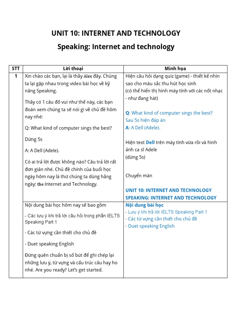 Unit 10: Internet and Technology Speaking: Internet and Technology | PDF