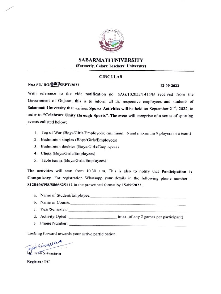 Celebrating Unity through Sports at Sabarmati University on September ...