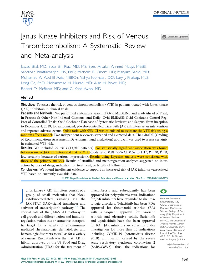 Janus Kinase Inhibitors and Risk of Venous Thromboembolism: A Systematic Review and Meta ...