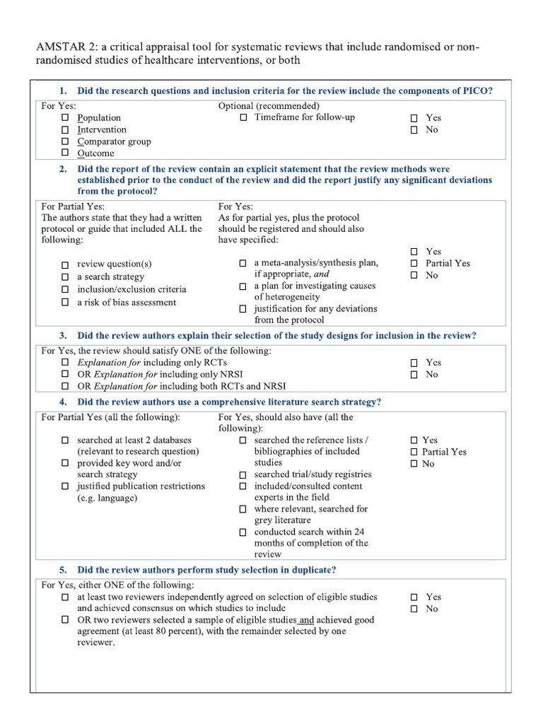 AMSTAR 2 Critical Appraisal Tool | PDF