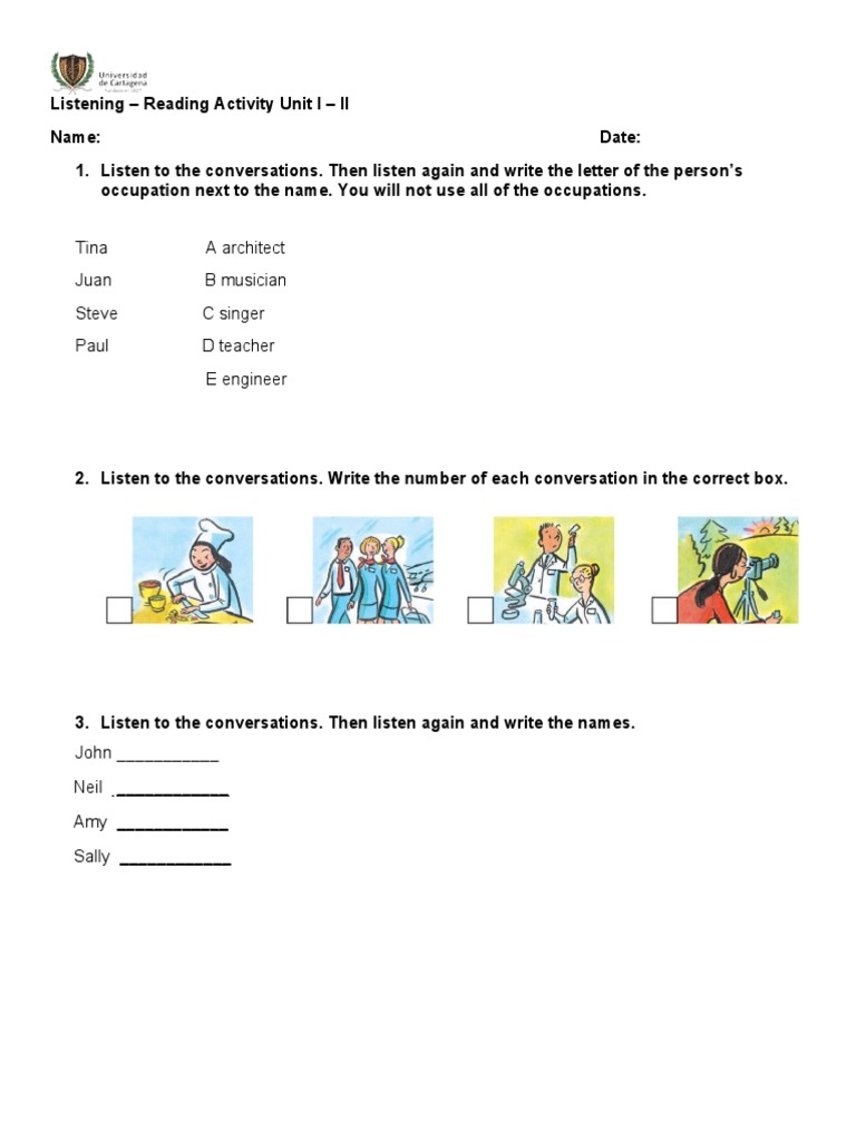 Listening - Reading Activity Unit I - Ii | PDF
