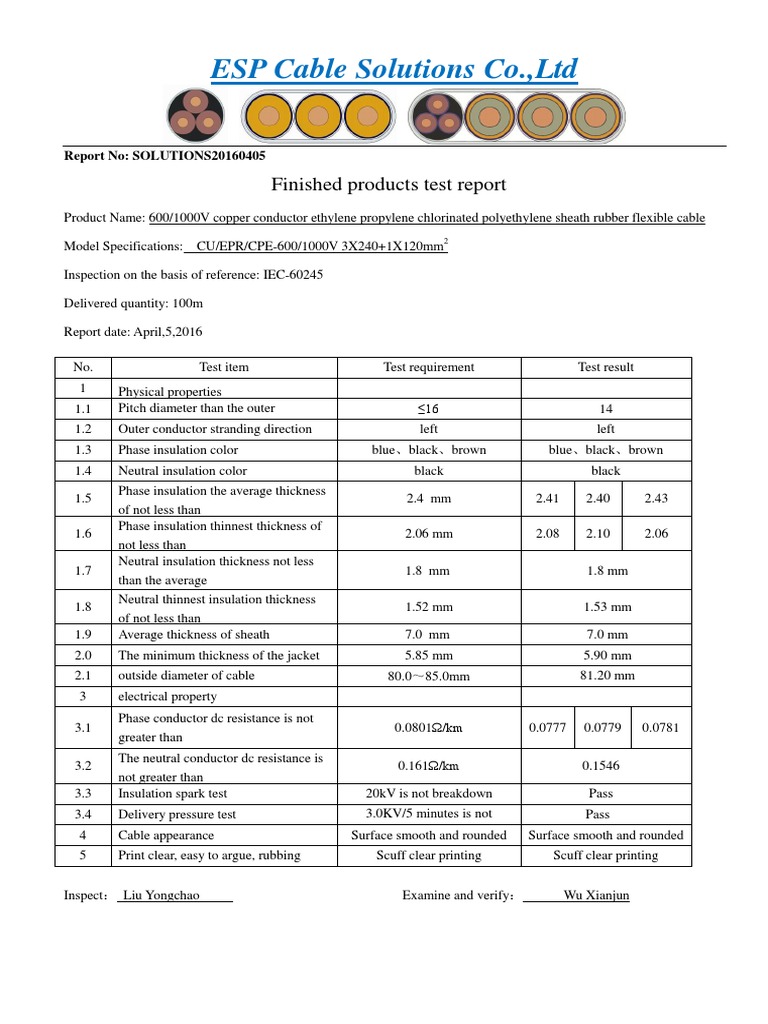 Rubber Cable Test Report 1590388398 | PDF | Insulator (Electricity ...