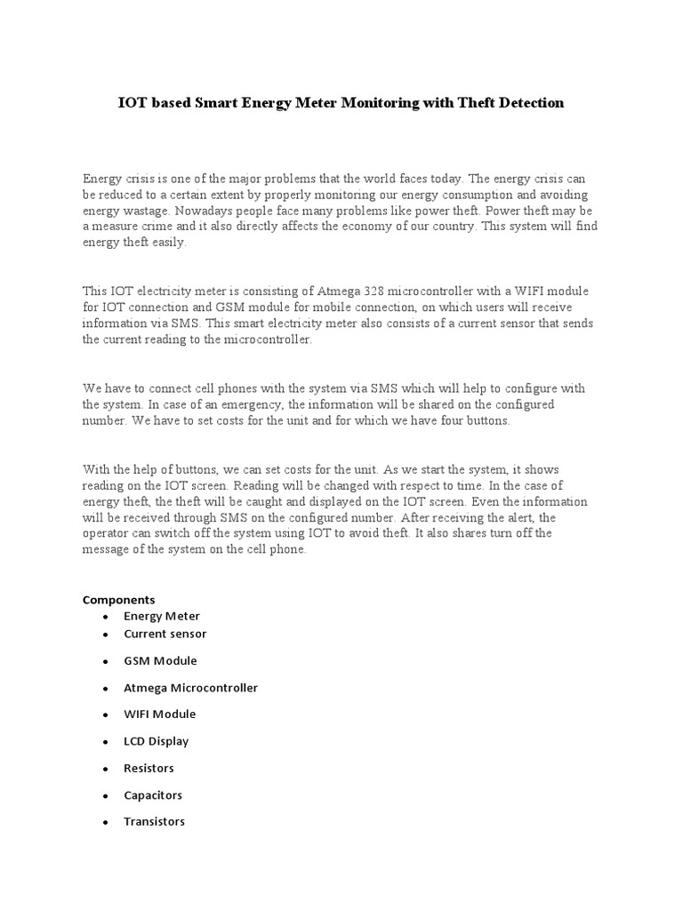 IOT Based Smart Energy Meter Monitoring With Theft Detection | PDF