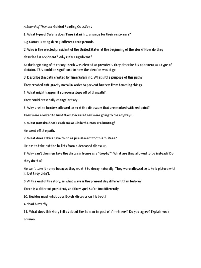 A Sound of Thunder Guided Reading Questions | PDF