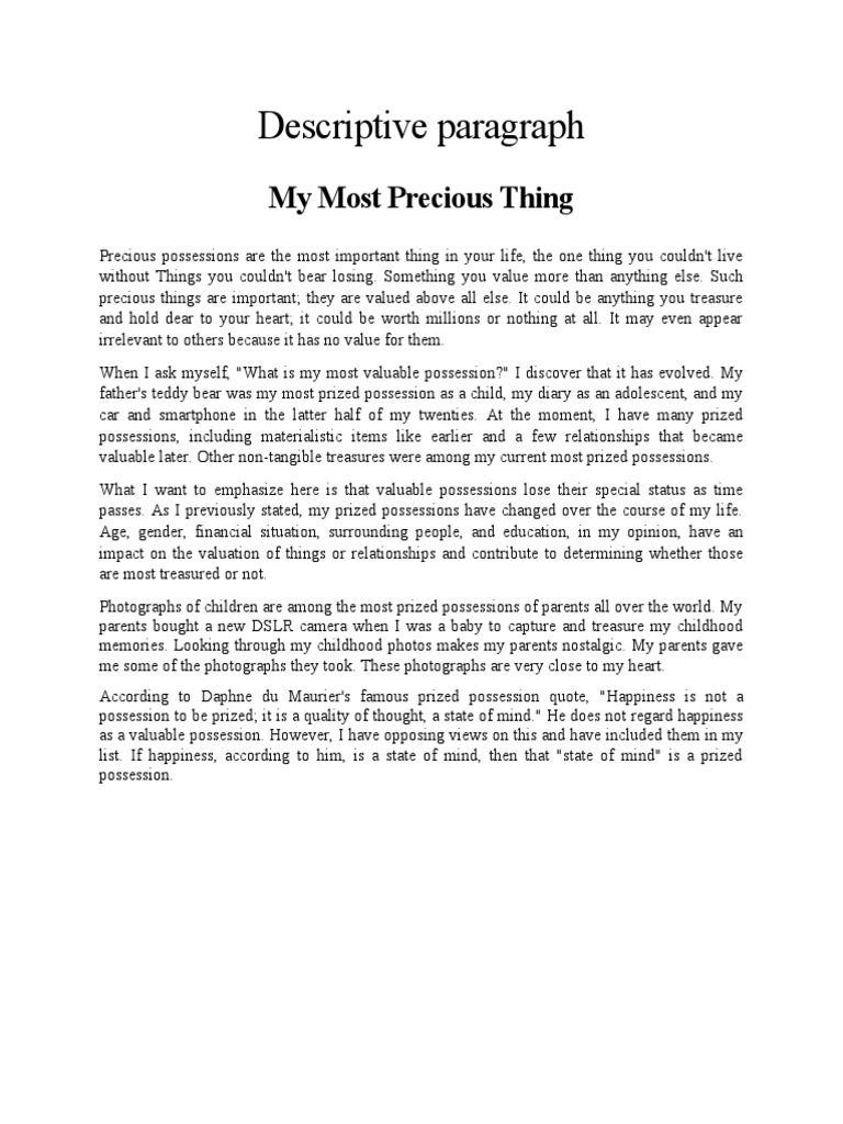Descriptive Paragraph My Most Precious Thing | PDF