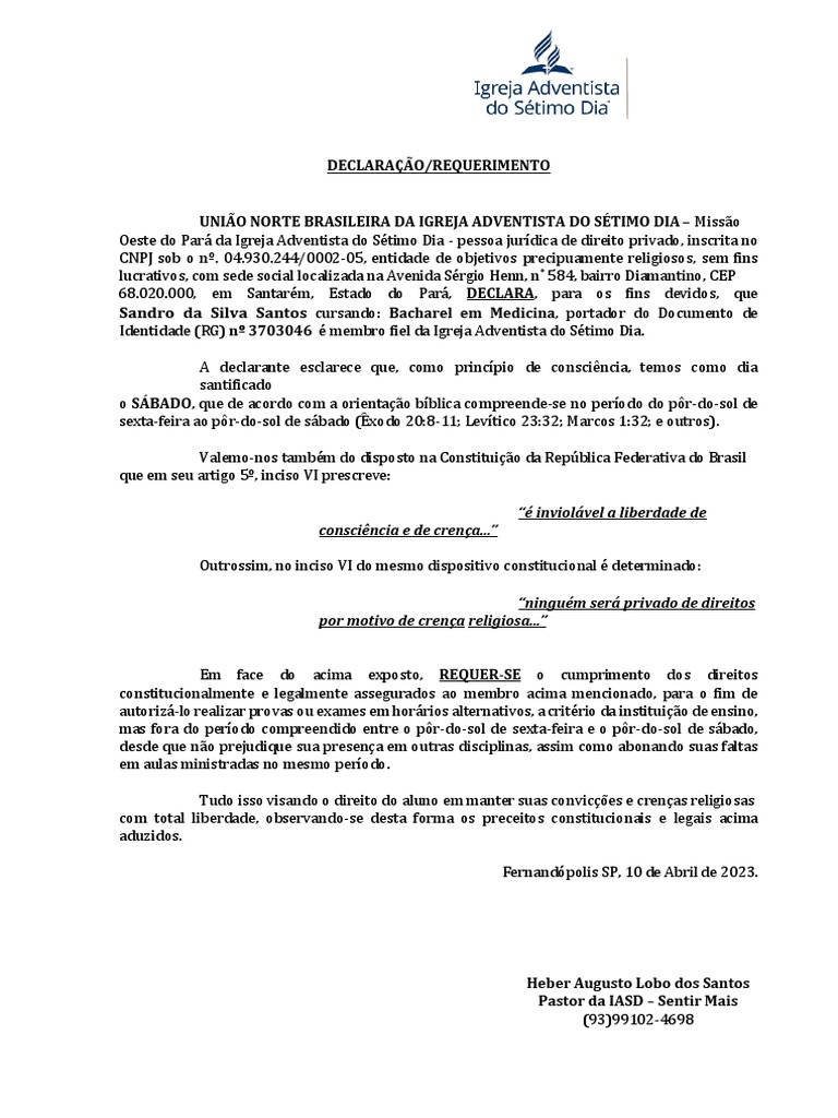 Declaração de Guarda do Sábado Sandro | PDF | Constituição | Justiça