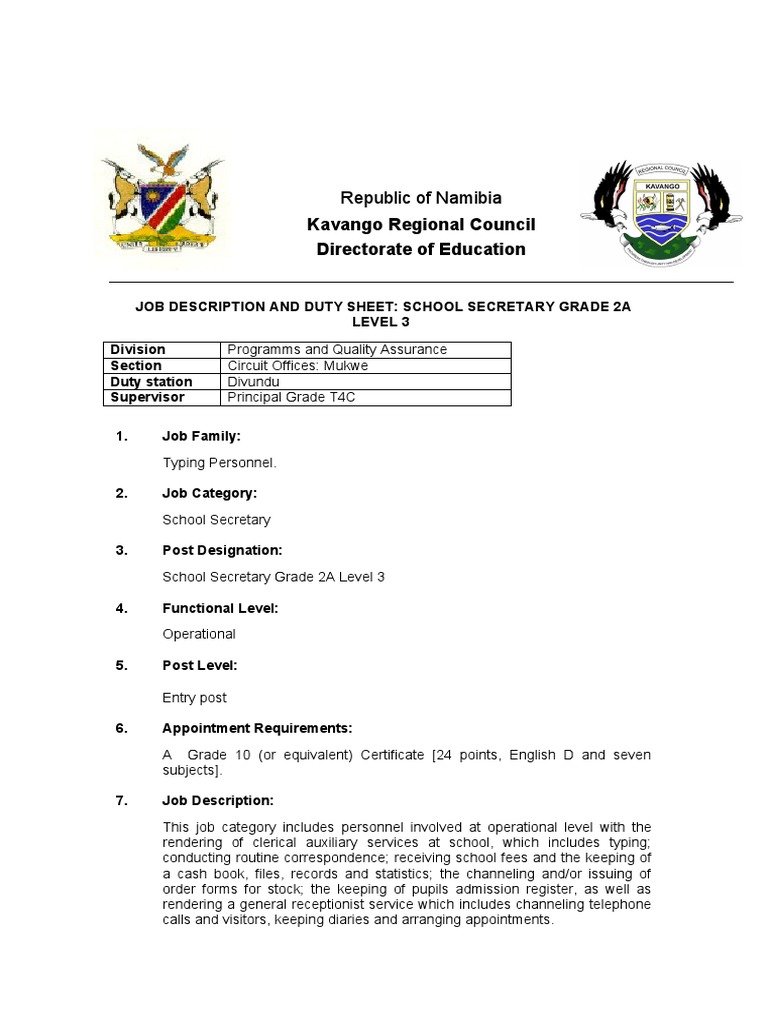 School Secretary Job Description | PDF | Secretary | Business