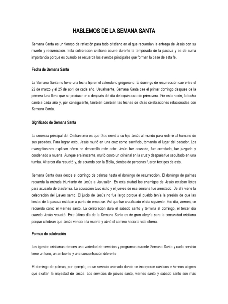Hablemos de La Semana Santa | PDF | Pascua de Resurrección | Jesús