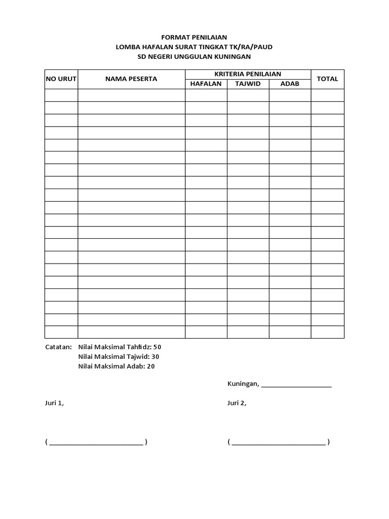 Format Penilaian Tahfidz | PDF