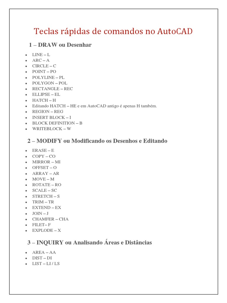 Teclas Rápidas de Comandos No AutoCAD | PDF | Auto Cad | Janela ...