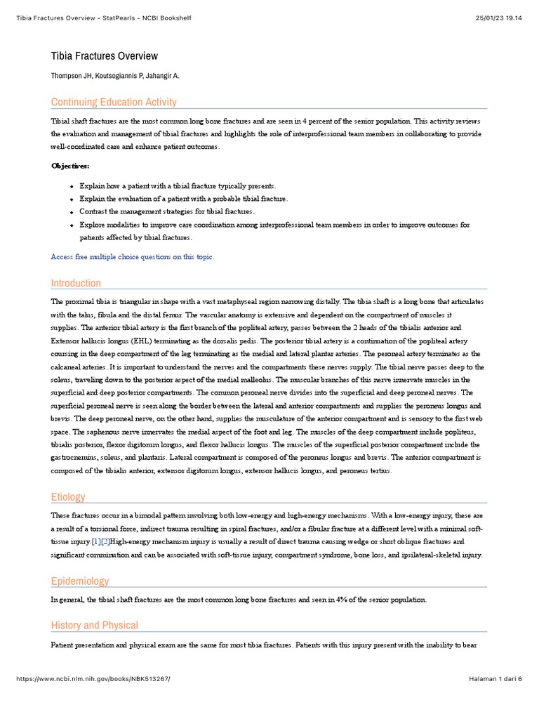 Tibia Fractures Overview - StatPearls - NCBI Bookshelf | PDF | Human ...