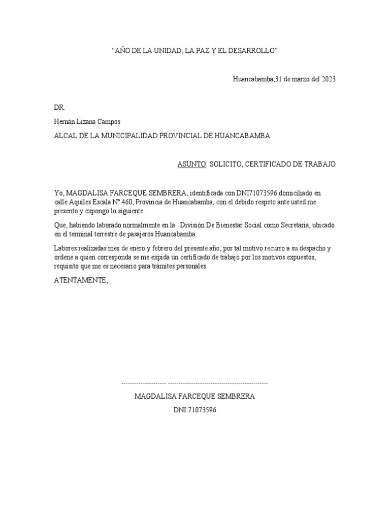 Solicitud de Certificado de Trabajo | PDF