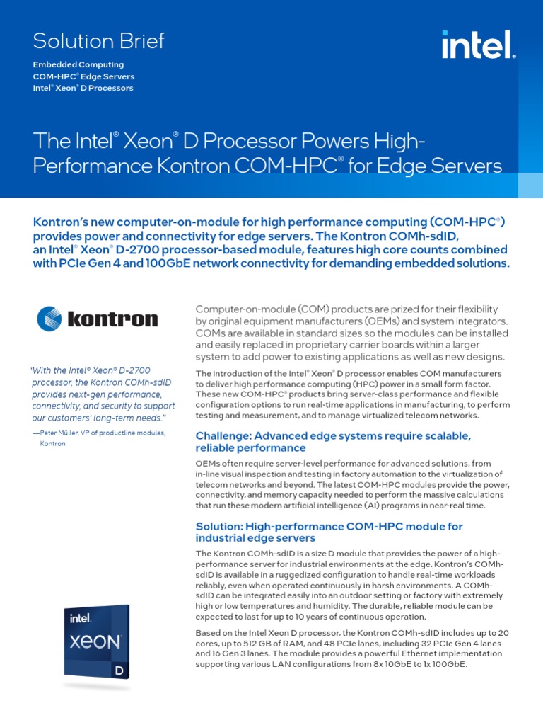 Iot Intel Xeon d2700 Processors Kontron Solution Brief | PDF | Intel | Central Processing Unit