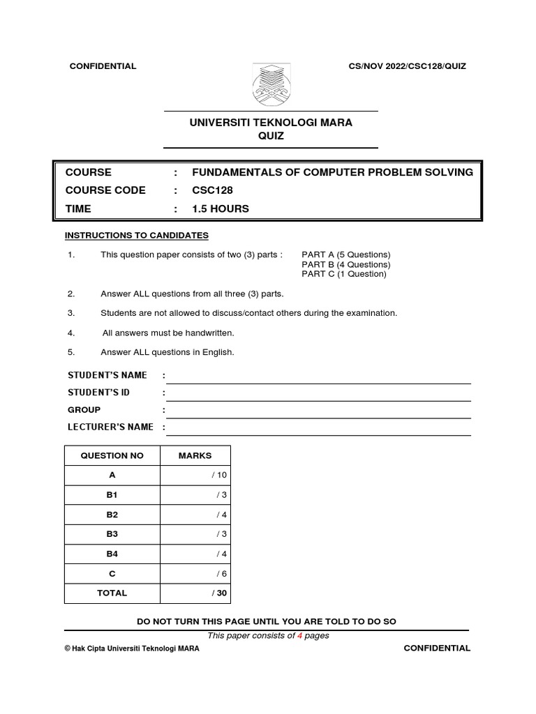 2022 Oct Csc128 Quiz Q Pdf Computer Program Programming