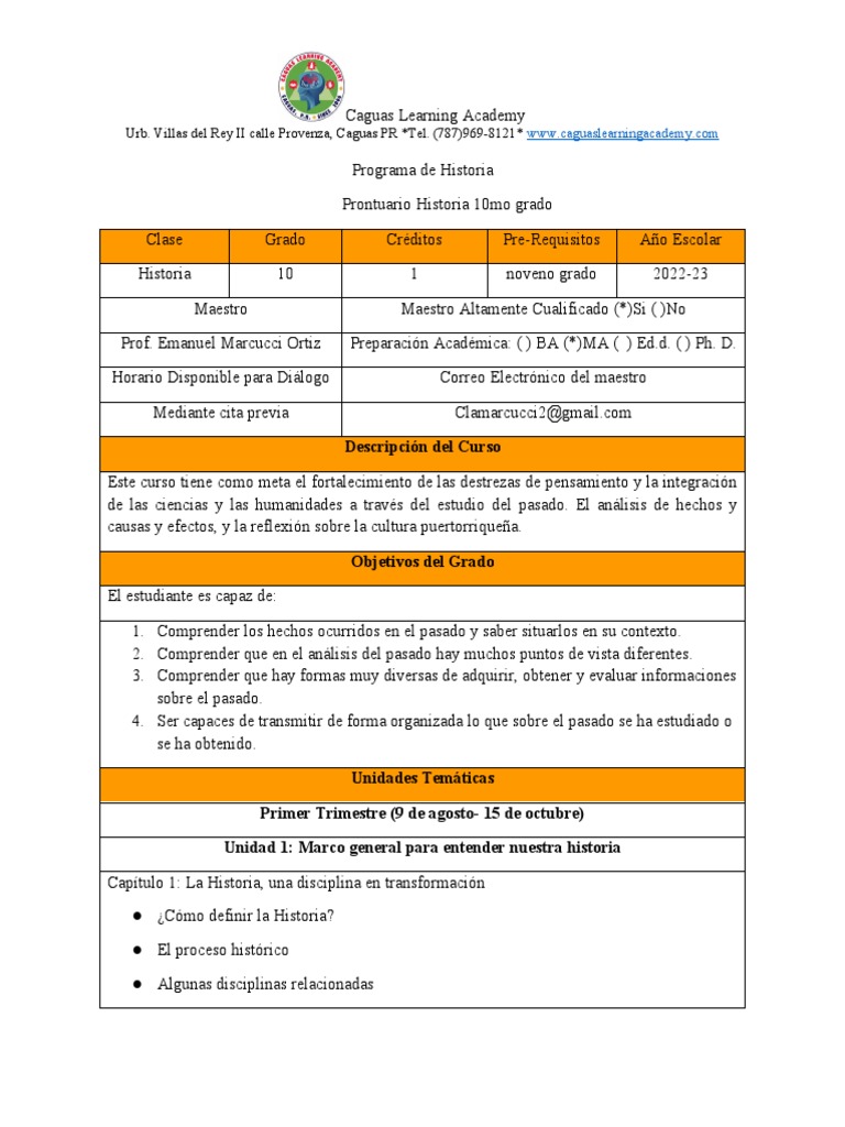 Prontuario de Historia 10 | PDF | Puerto Rico | Evaluación
