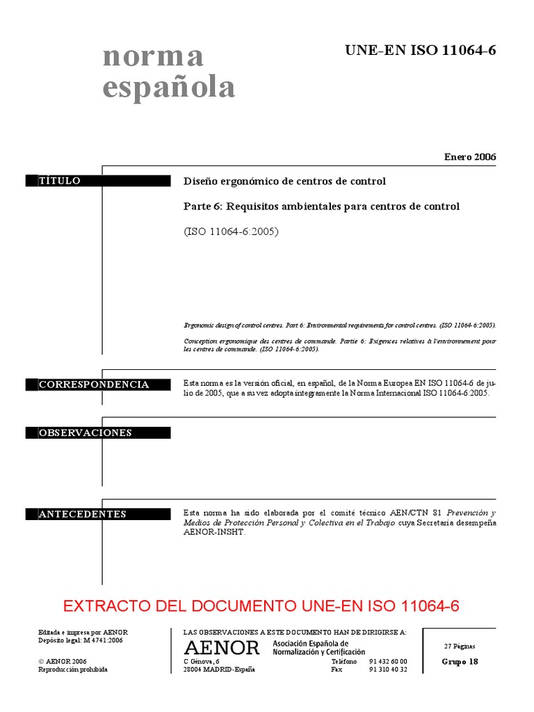 (Ex) Une-En Iso 11064-6 2006 | PDF | Diseño