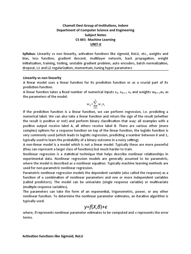 CS601 - Machine Learning - Unit 2 - Notes - 1672759753 | PDF | Data ...
