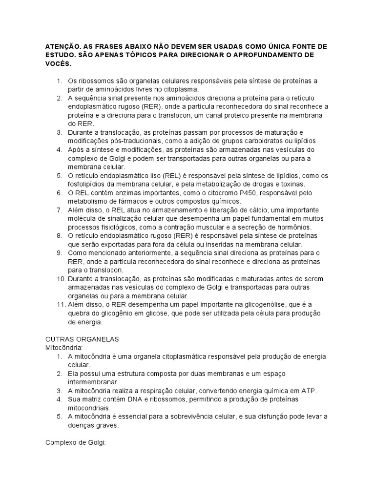 Frases de Biologia Celular | PDF | Meiose | Retículo endoplasmático