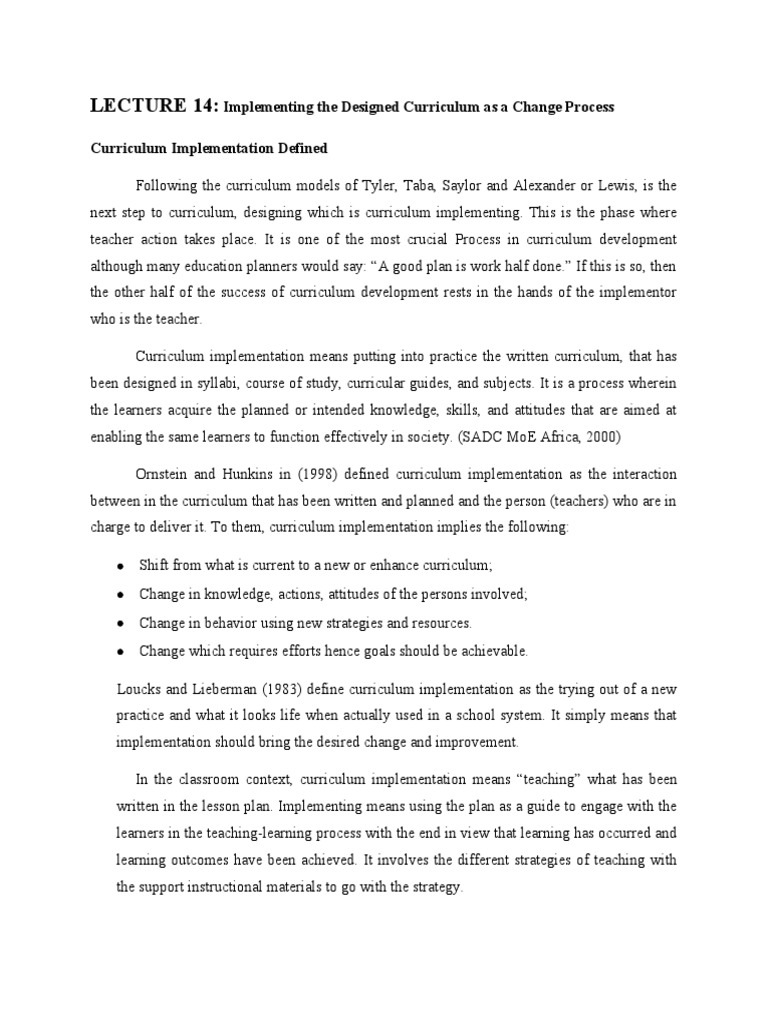Curriculum Implementation Process | PDF | Curriculum | Teachers