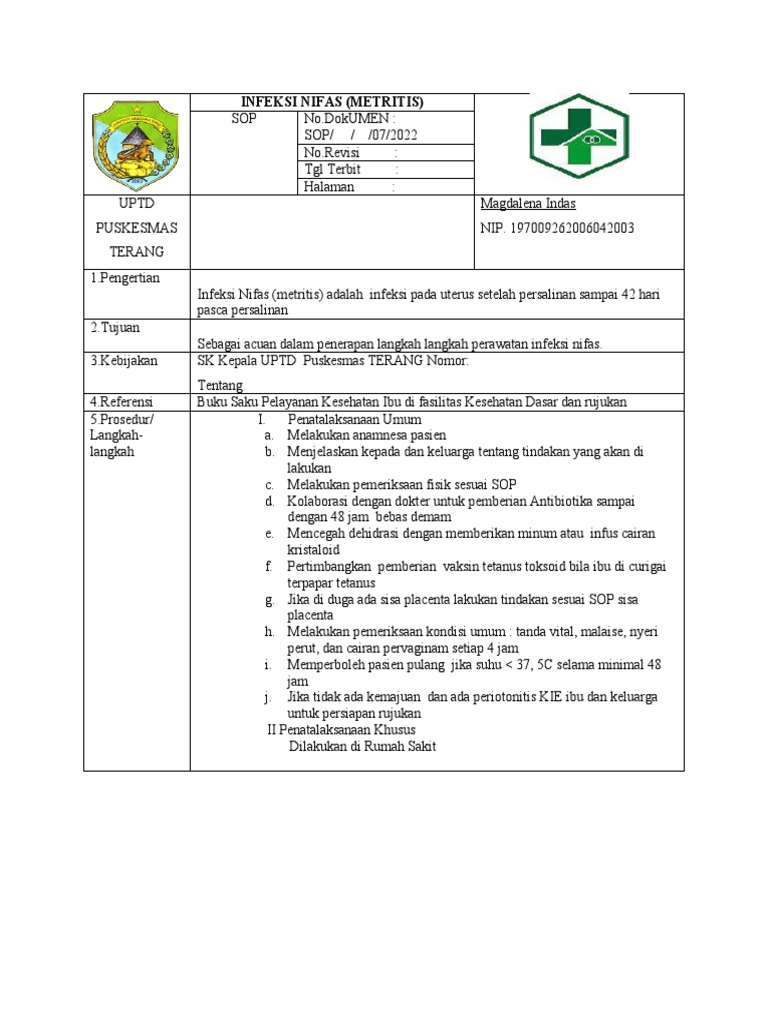 Sop Infeksi Nifas | PDF