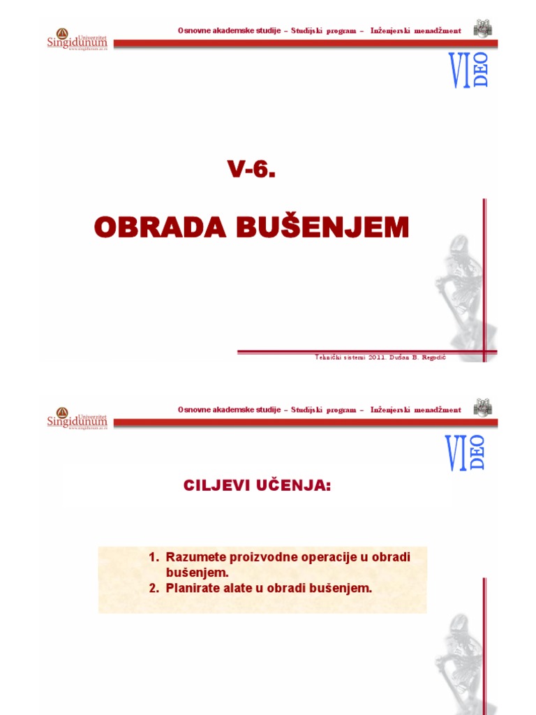 Obrada Bušenjem: Osnovne Akademske Studije - Studijski Program - Inženjerski Menadžment | PDF