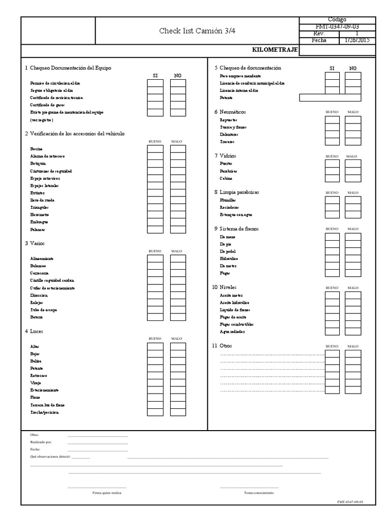 Check List Camion 3-4 | PDF | Vehículos terrestres | Tecnología de ...