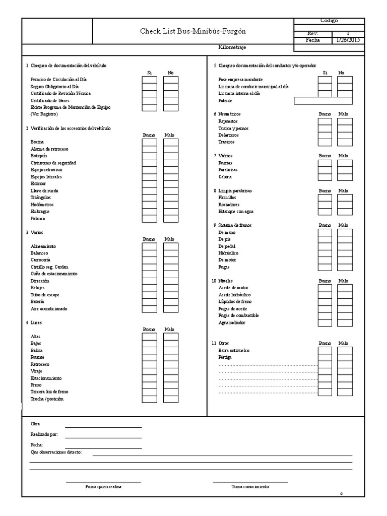 Check List Bus-Minibus-Furgon | PDF | Estilos de carrocería | Vehículos ...