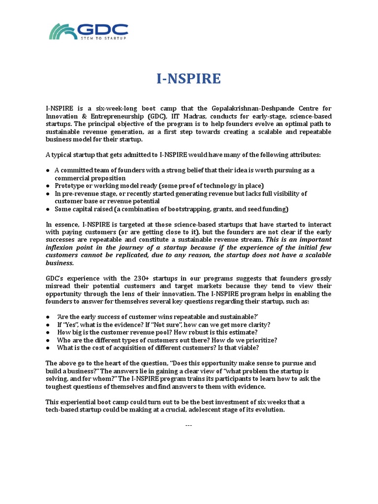 I Nspire Brochure | PDF | Startup Company | Small Business & Entrepreneurs