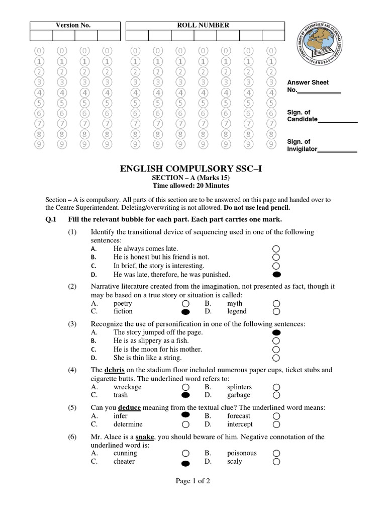 SSC-I English Solution of Model Question Paper | PDF | Muhammad Ali ...