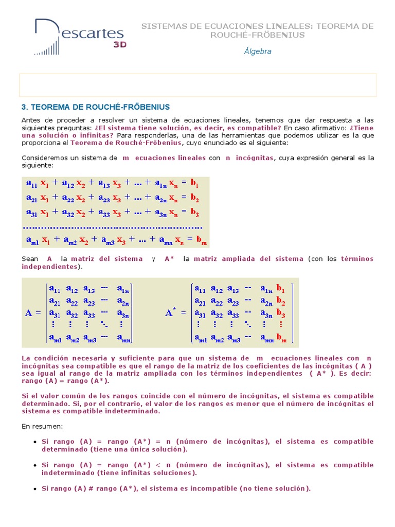 03 - Teorema de Rouche-Frobenius | PDF | Ecuaciones | Sistema de ecuaciones lineales