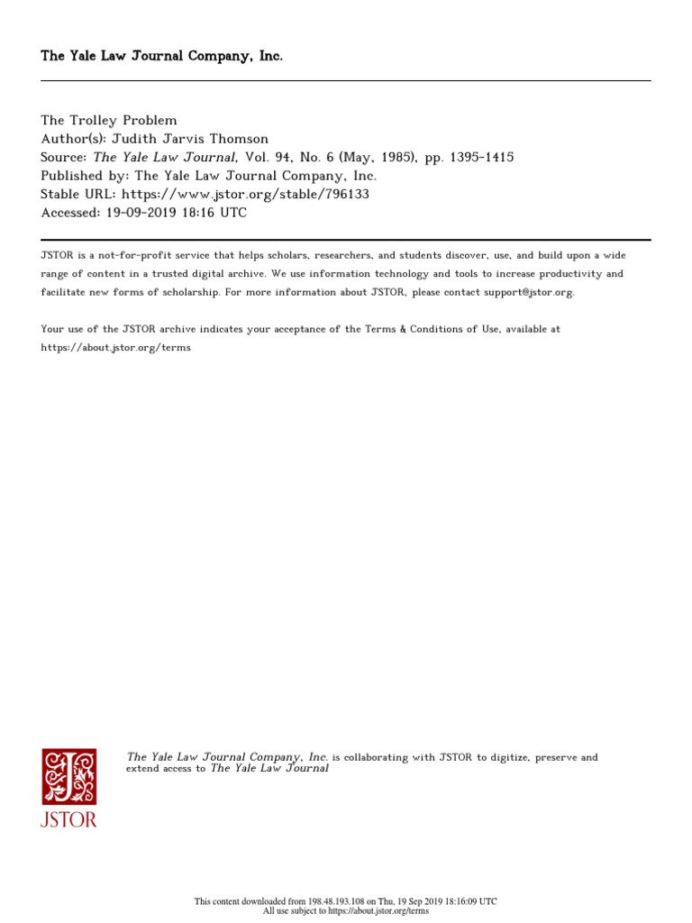 Thomson, The Trolley Problem | PDF | Organ Transplantation | Reason