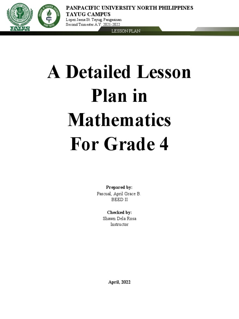 A Detailed Lesson Plan in Mathematics Division Grade 3 | PDF | Division ...