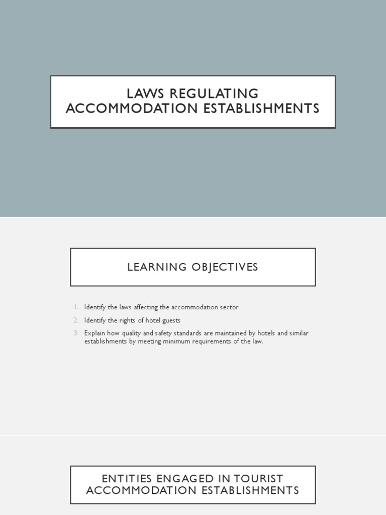Accommodation Laws and Standards Guide | PDF | Hotel | Building Code