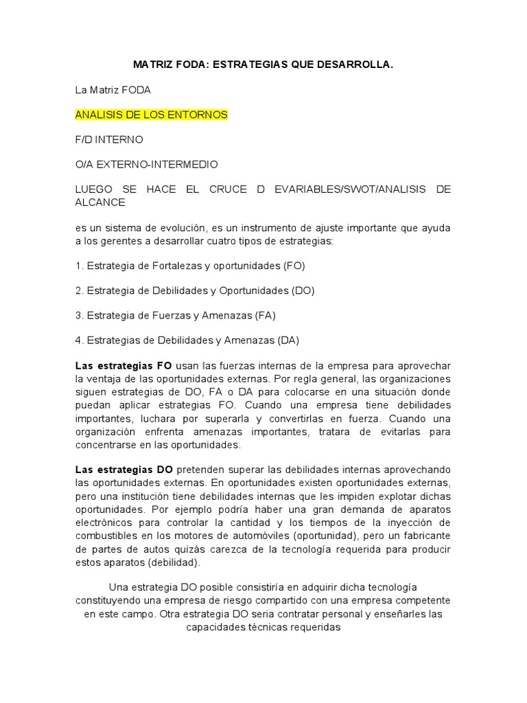 Analisis Swot-Matriz de Alcance-Cruce de Variables | PDF | Análisis ...