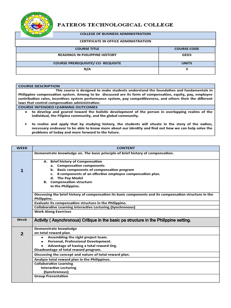 Pateros Technological College: Course Description | PDF | Incentive ...