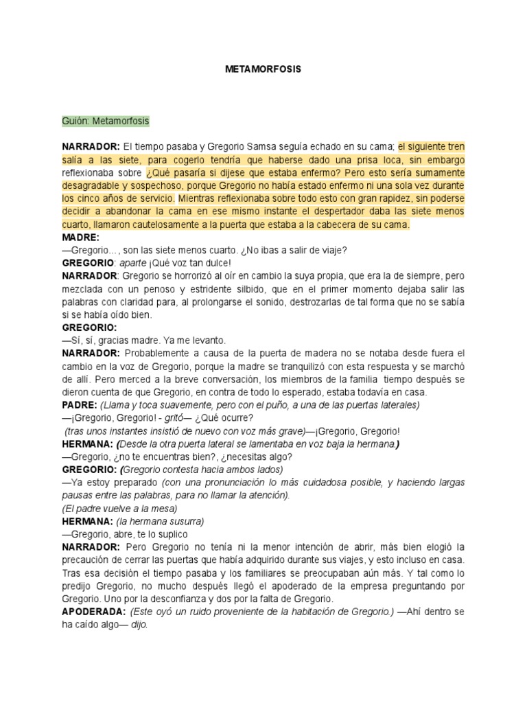 Representación Metamorfosis-GUIÓN | PDF