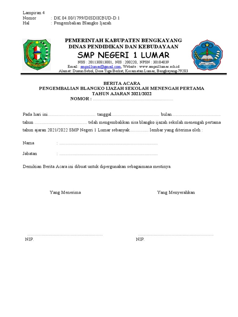Berita Acara Pengembalian Blangko Ijazah | PDF Berita Acara Pengembalian Blangko Ijazah | PDF