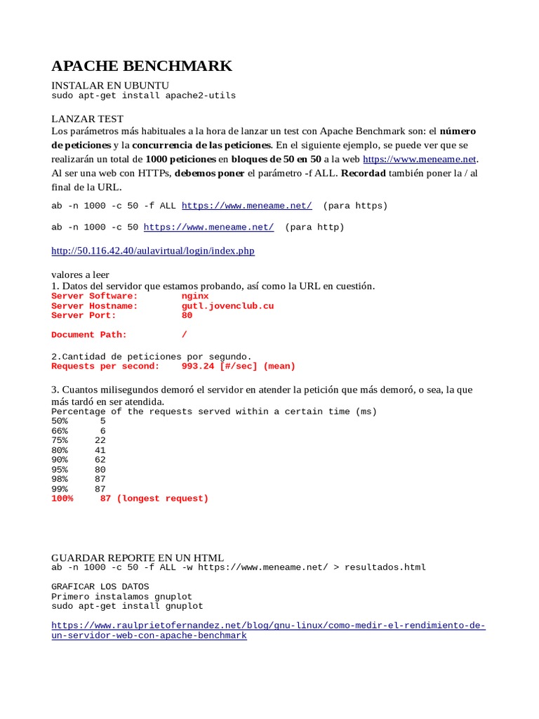 Apache Benchmark: de Peticiones y La Concurrencia de Las Peticiones. en El Siguiente Ejemplo, Se ...