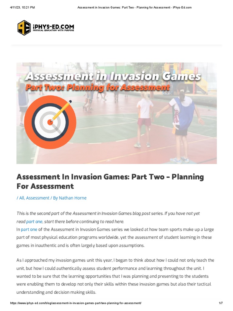 Assessment in Invasion Games II Planning For Assessment | PDF ...