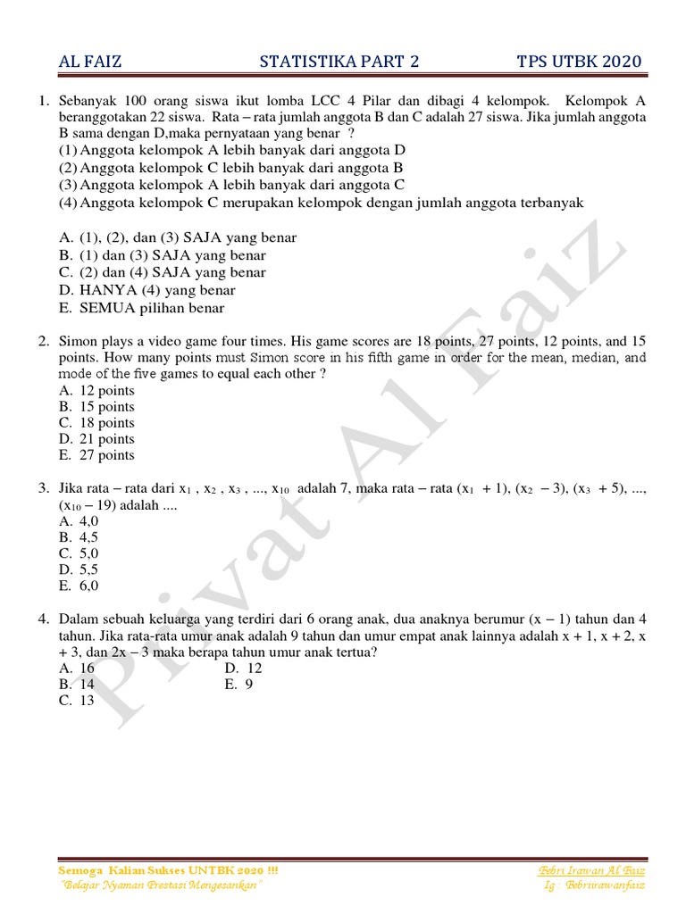 Al Faiz Statistika Part 2 Tps Utbk 2020 | PDF | Kesehatan Holistik