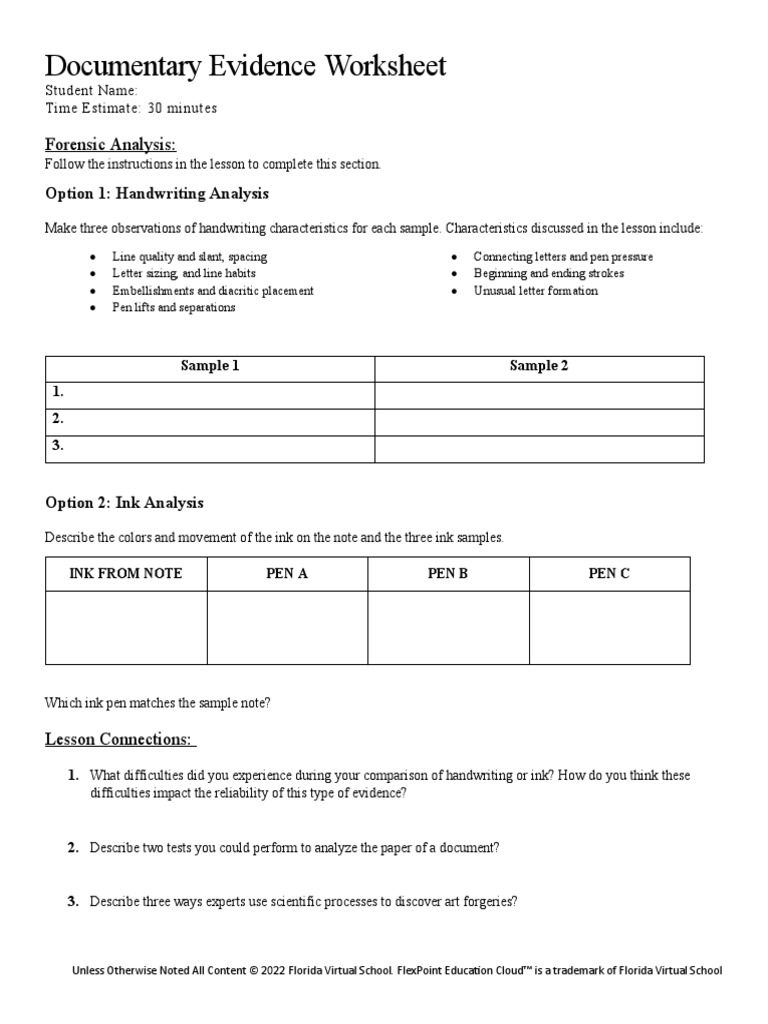 01 04 Documentary Evidence Worksheet | PDF